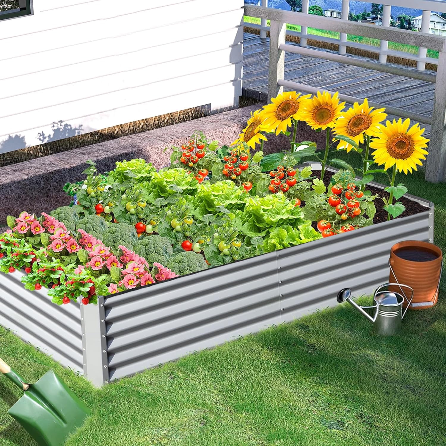 Domi Galvanized Raised Garden Bed, Outdoor Planter Garden Boxes Large Metal Planter Box for ...