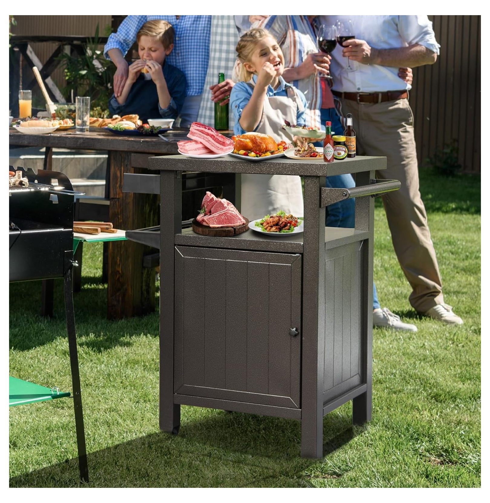 Domi Grill Carts Outdoor with Storage and Wheels, Whole Metal Portable ...