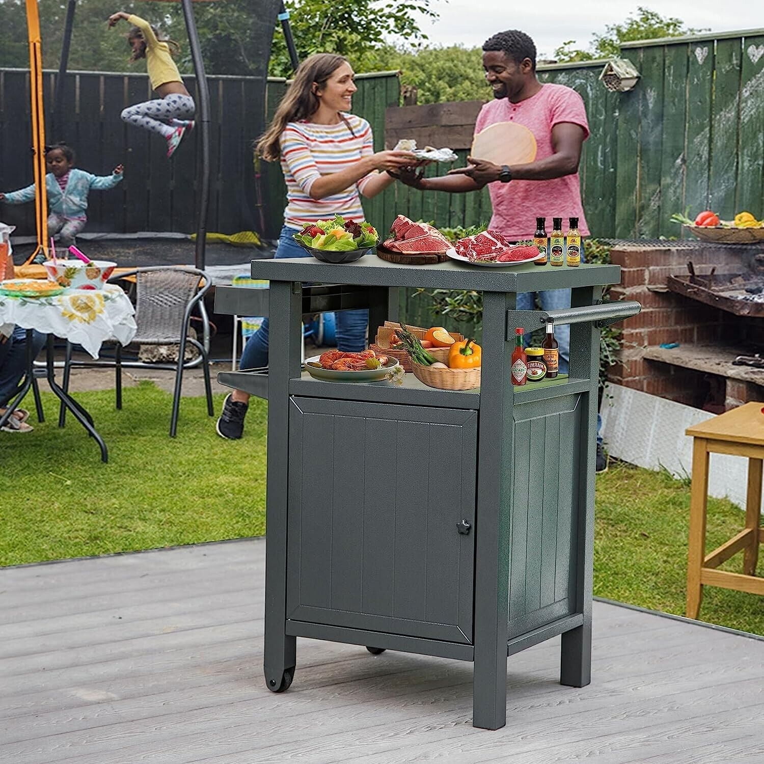 Domi Outdoor Metal Grill Cart/Prep Station with Wheels, Storage, and ...