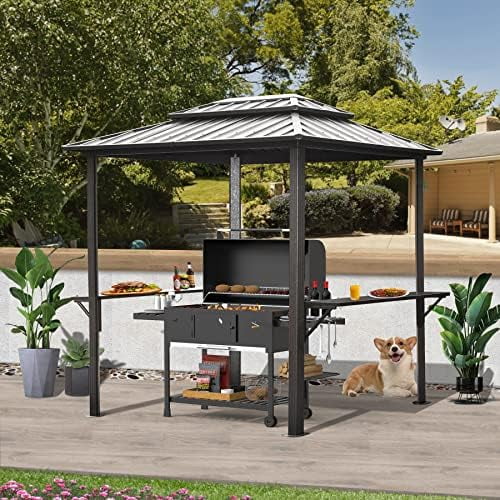 Domi Grill Gazebo 8' × 6', Outdoor Aluminum Frame BBQ Gazebo with ...