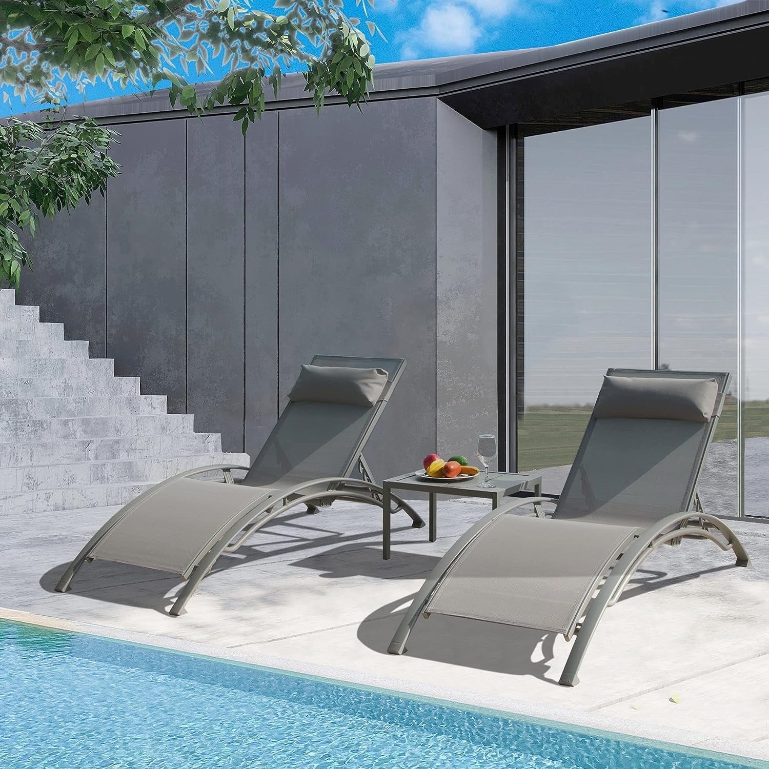 Domi Outdoor Living, Set of 3 Aluminum Lounge Chairs for Outside with 5 ...