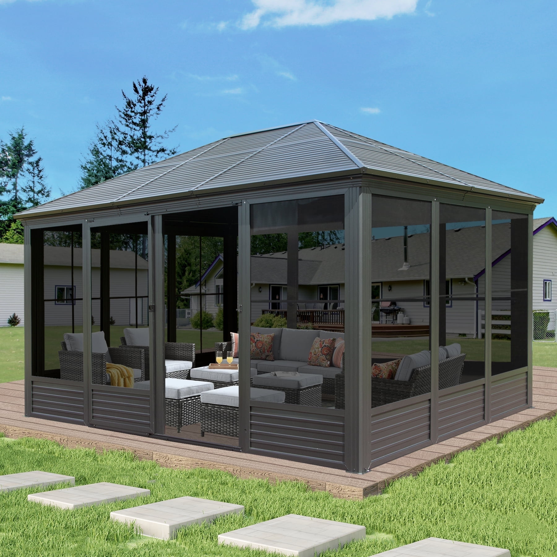 Domi Outdoor 14.6x11.2 ft Sunroom, All-Season Solarium Aluminum Hardtop ...