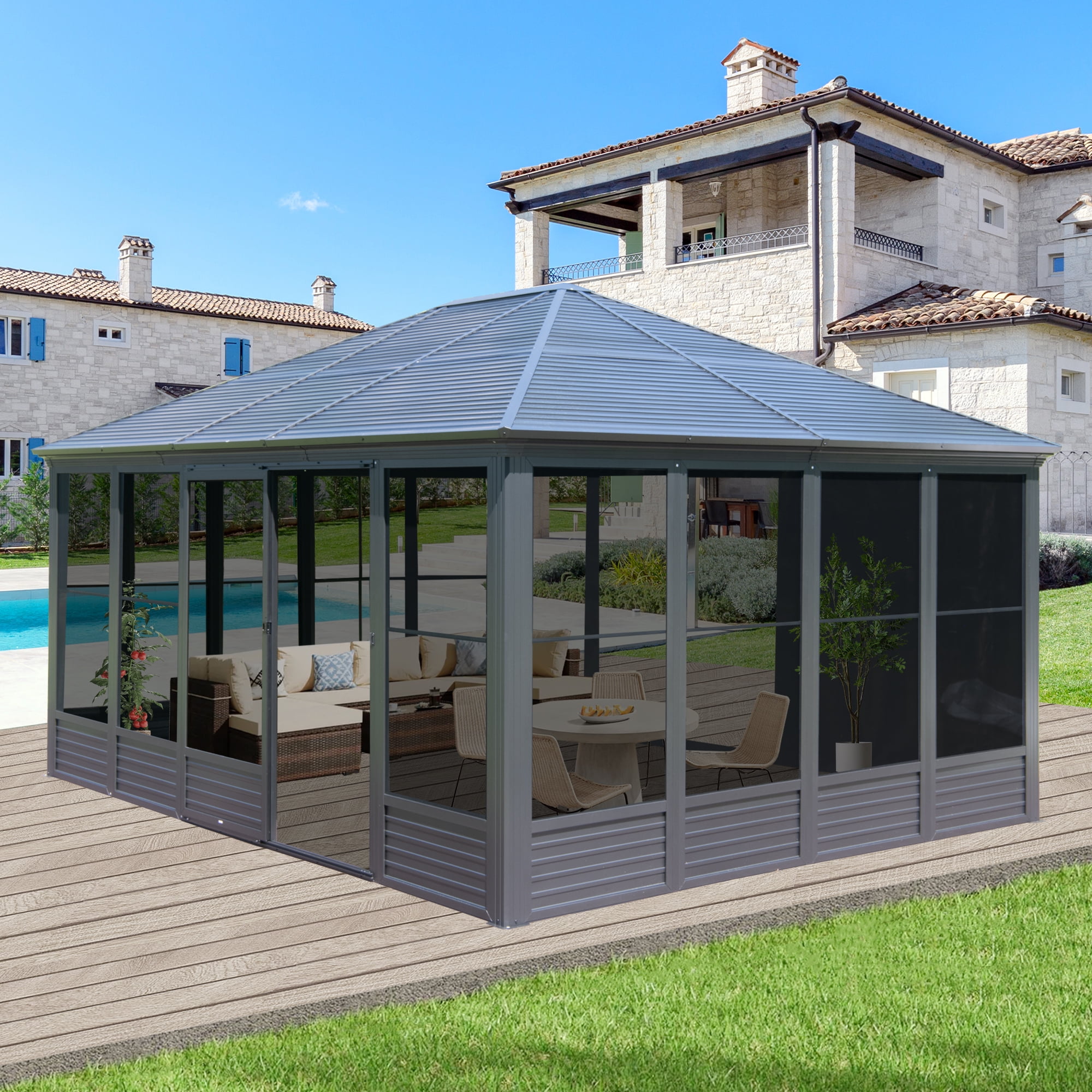 Domi Outdoor 16.5x13 Ft Sunroom, All-Season Solarium Aluminum Hardtop ...