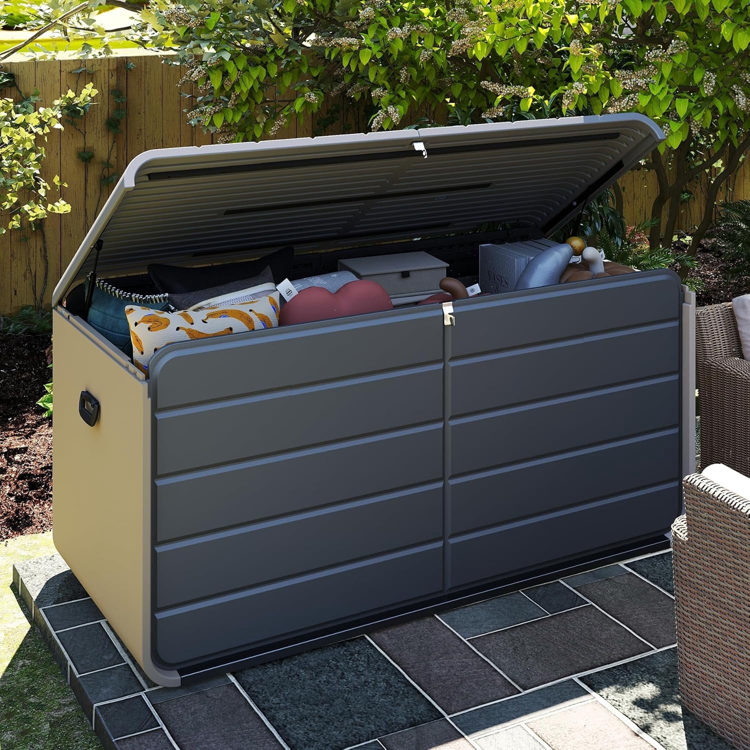 Domi Outdoor 200 Gallon Resin Deck Box, Waterproof and UV-Resistant ...