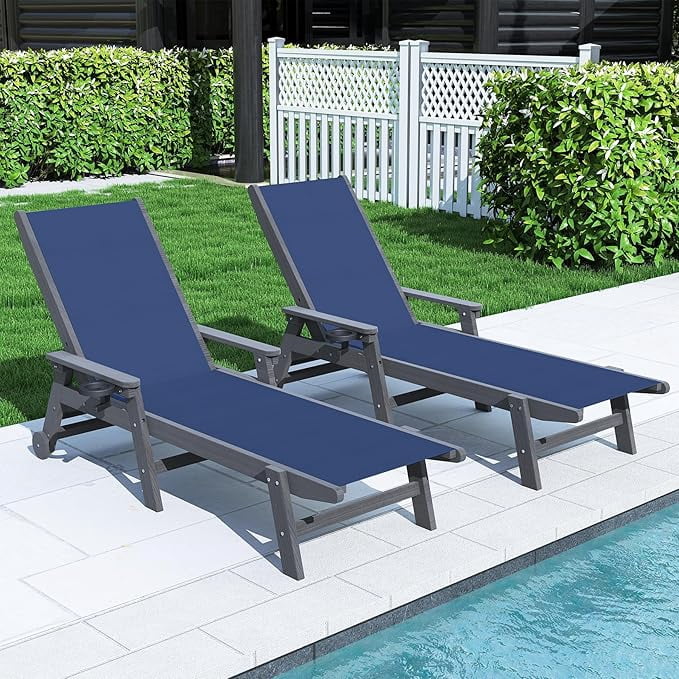Domi Outdoor Chaise Lounge Chairs Set of 2, HDPE Patio Pool Loungers ...