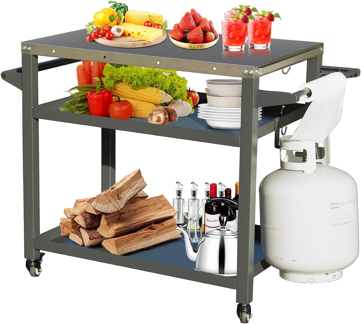 Domi Outdoor Grill Cart Table, Food Prep Table with 3 Storage Shelves ...