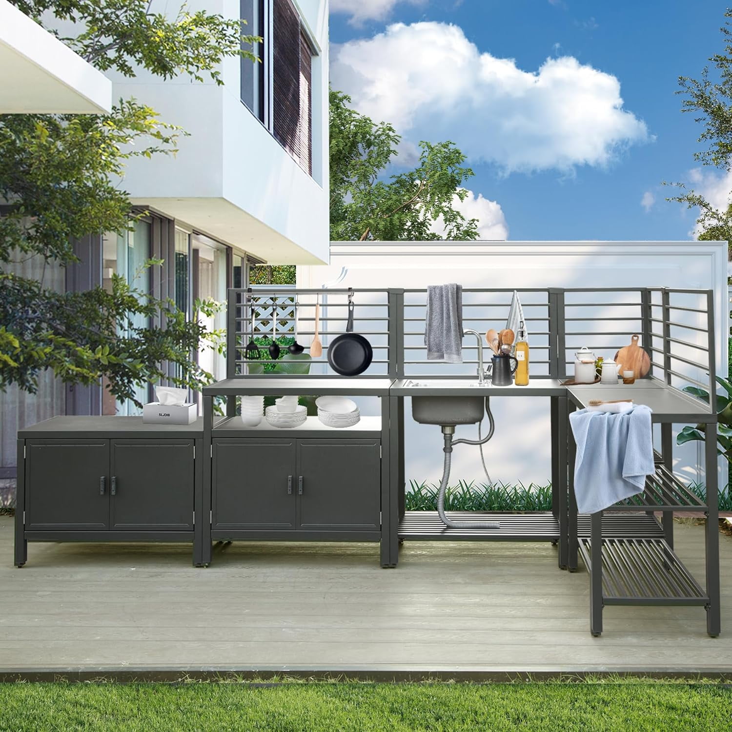 Domi Outdoor Kitchen Series, 5-Piece Modular Kitchen, Aluminum Storage ...