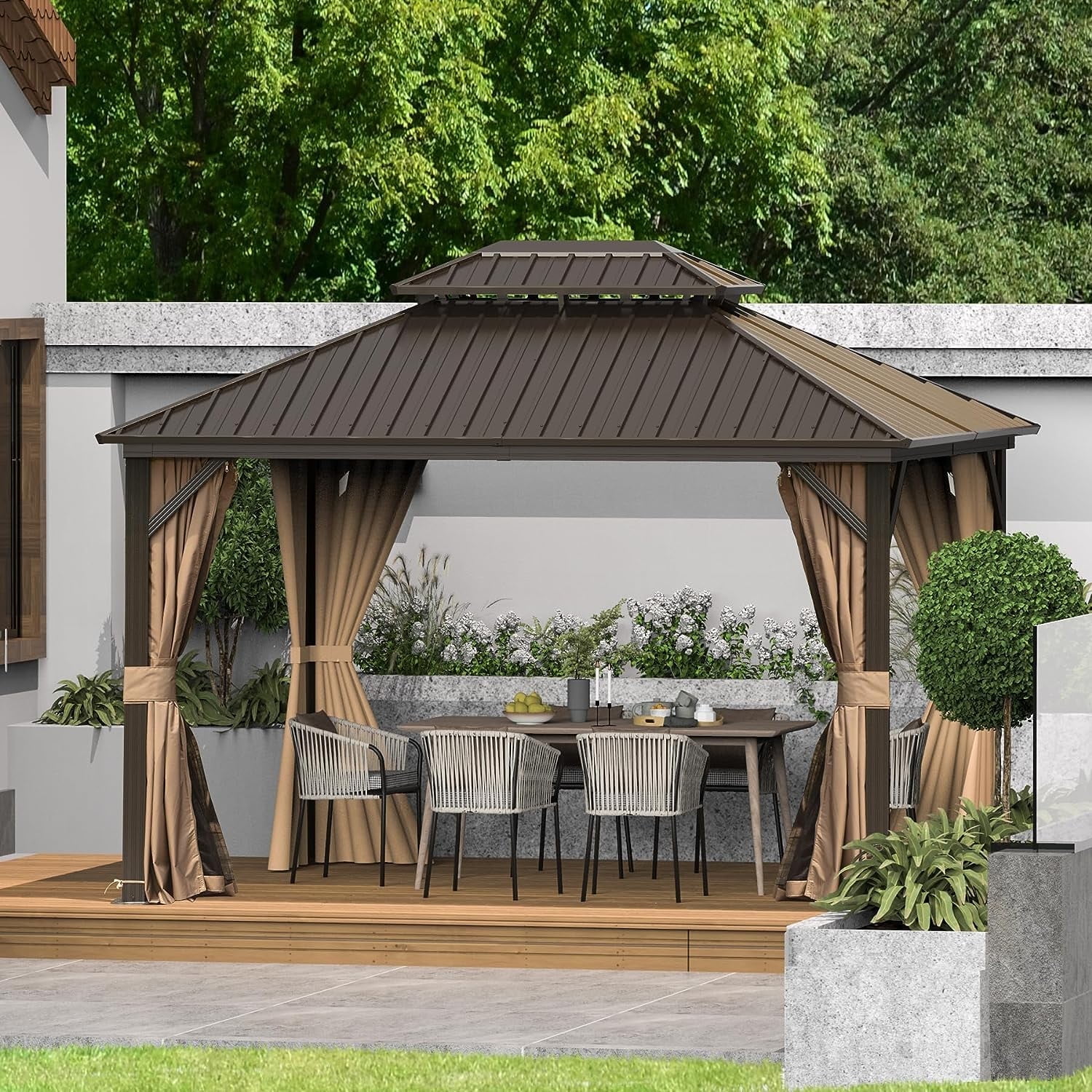 Domi Outdoor Living 10'x12' Hardtop Aluminum Metal Gazebo Canopy,w ... Domi Outdoor Living 10'x12' Hardtop Aluminum Metal Gazebo Canopy,w ...