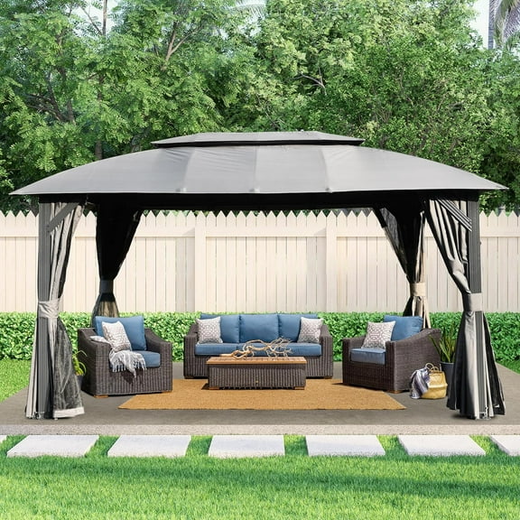 Domi 12'x14' Hardtop Aluminum Gazebo with Steel Gable Canopy for Patios ...