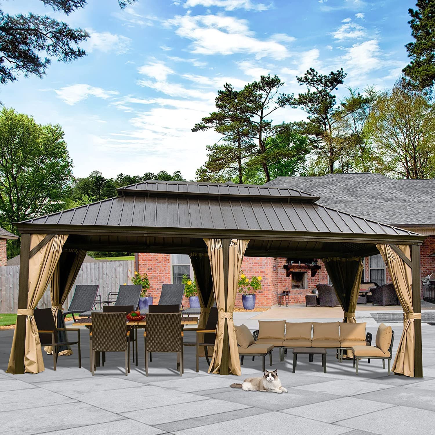 Aoxun 12x16 ft Outdoor Hardtop Gazebo, Permanent Aluminum & Galvanized ...