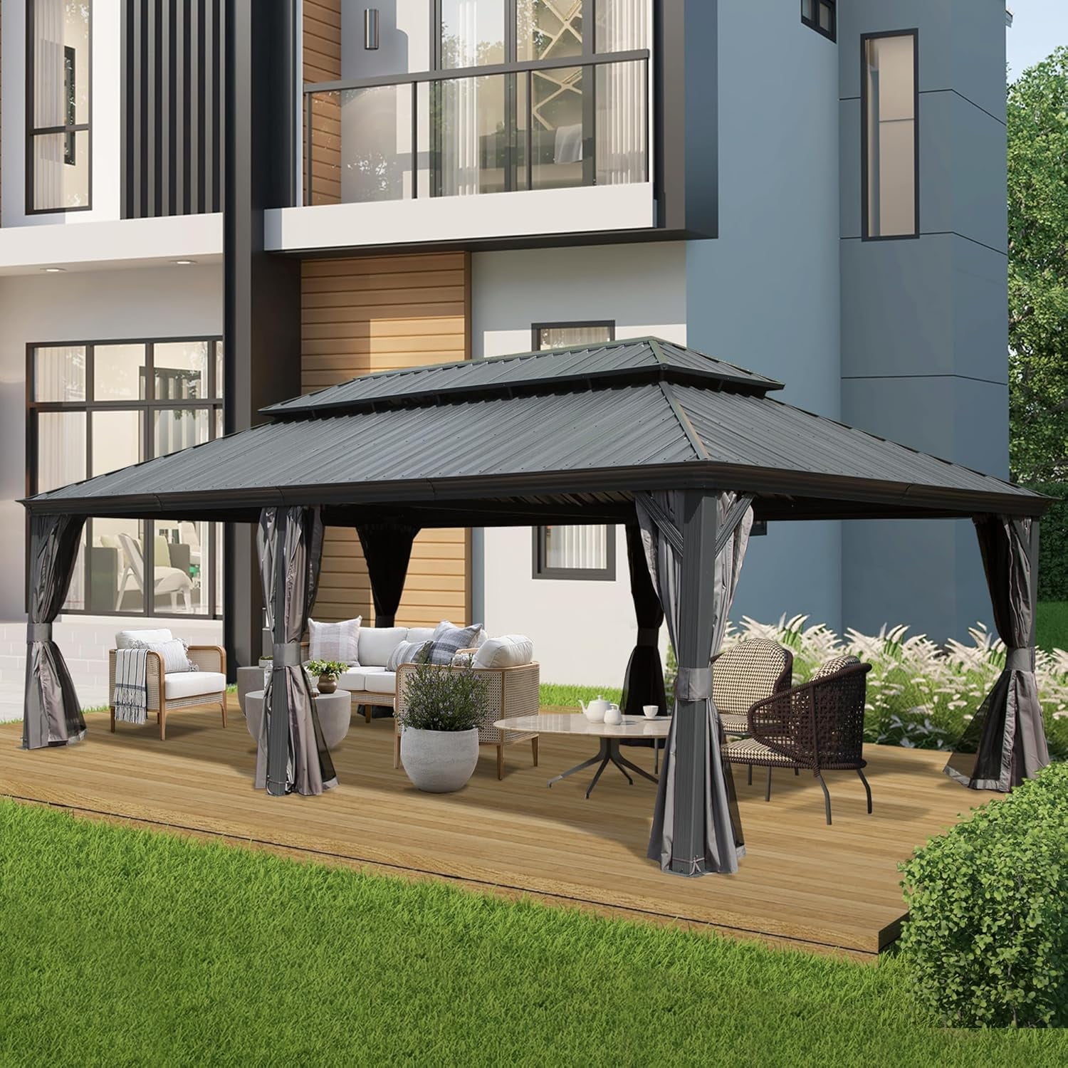 Domi Outdoor Living 14’x22’ Hardtop Gazebo, Aluminum Frame Canopy with ...