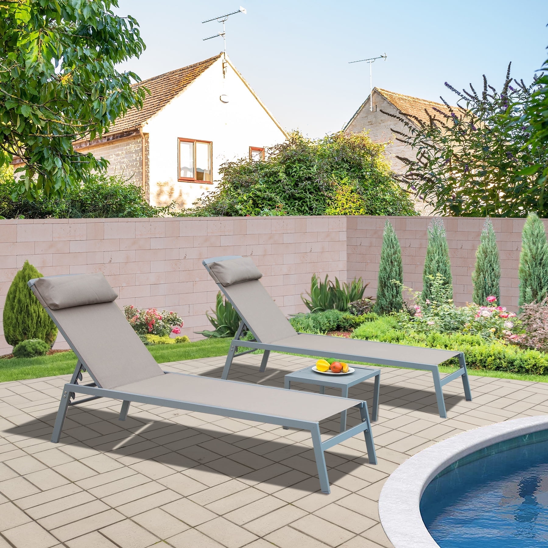 Domi Outdoor Living 3-Piece Pool Lounge Set, Adjustable Patio Chairs ...