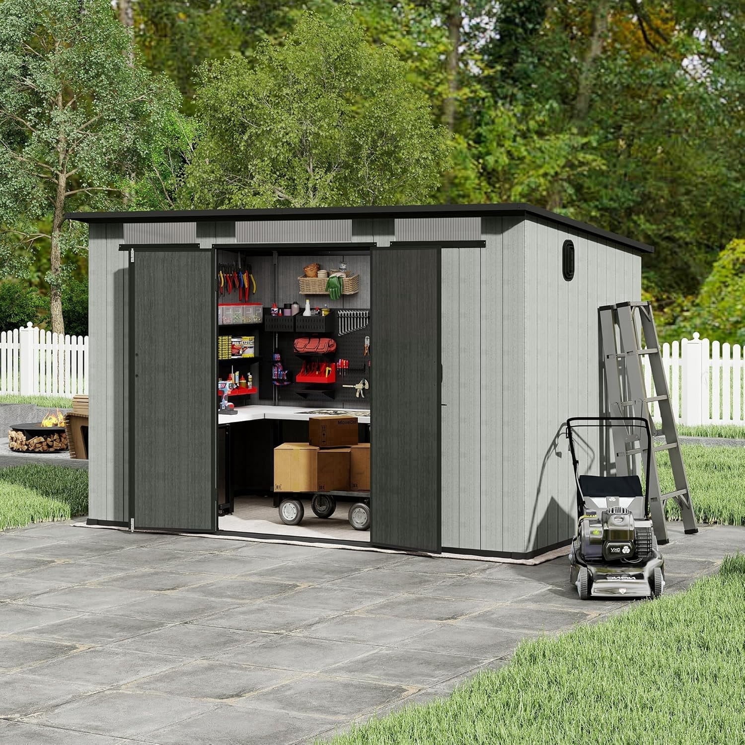 Domi Outdoor Living 6x11 FT Resin Storage Shed with Windows and ...