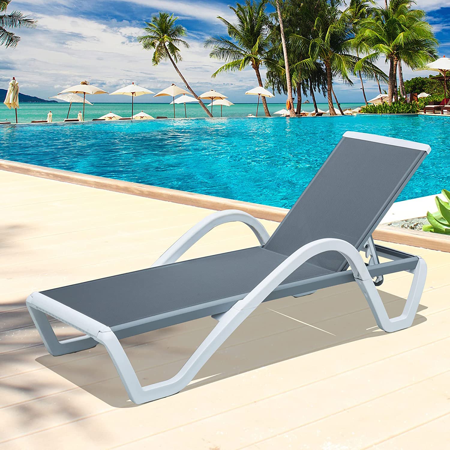 Vicamelia Folding Aluminum Lounge Chair, Patio Chaise with Adjustable ...