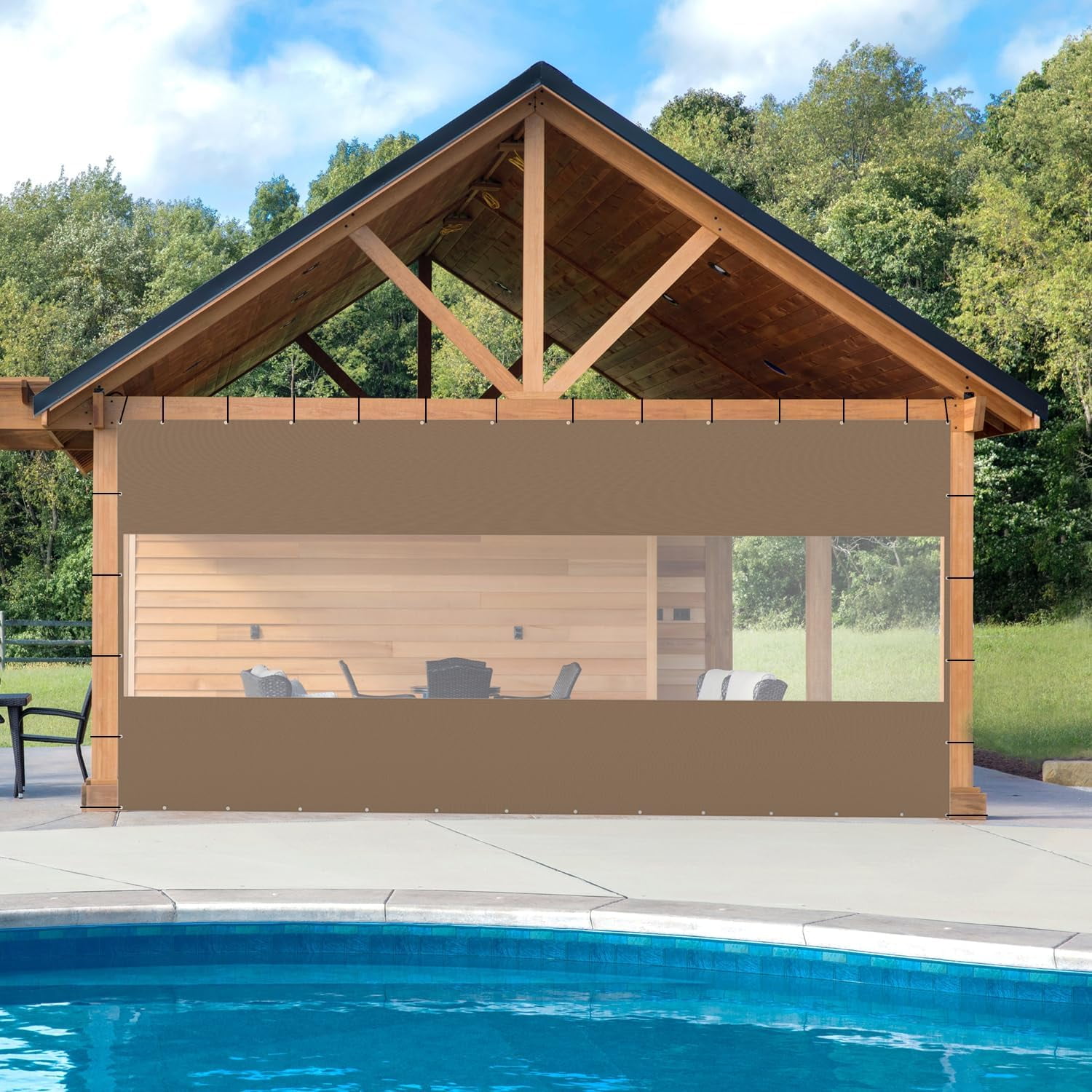 Domi Outdoor Living Heavy Duty Clear Panel Curtain, 18 oz Waterproof ...