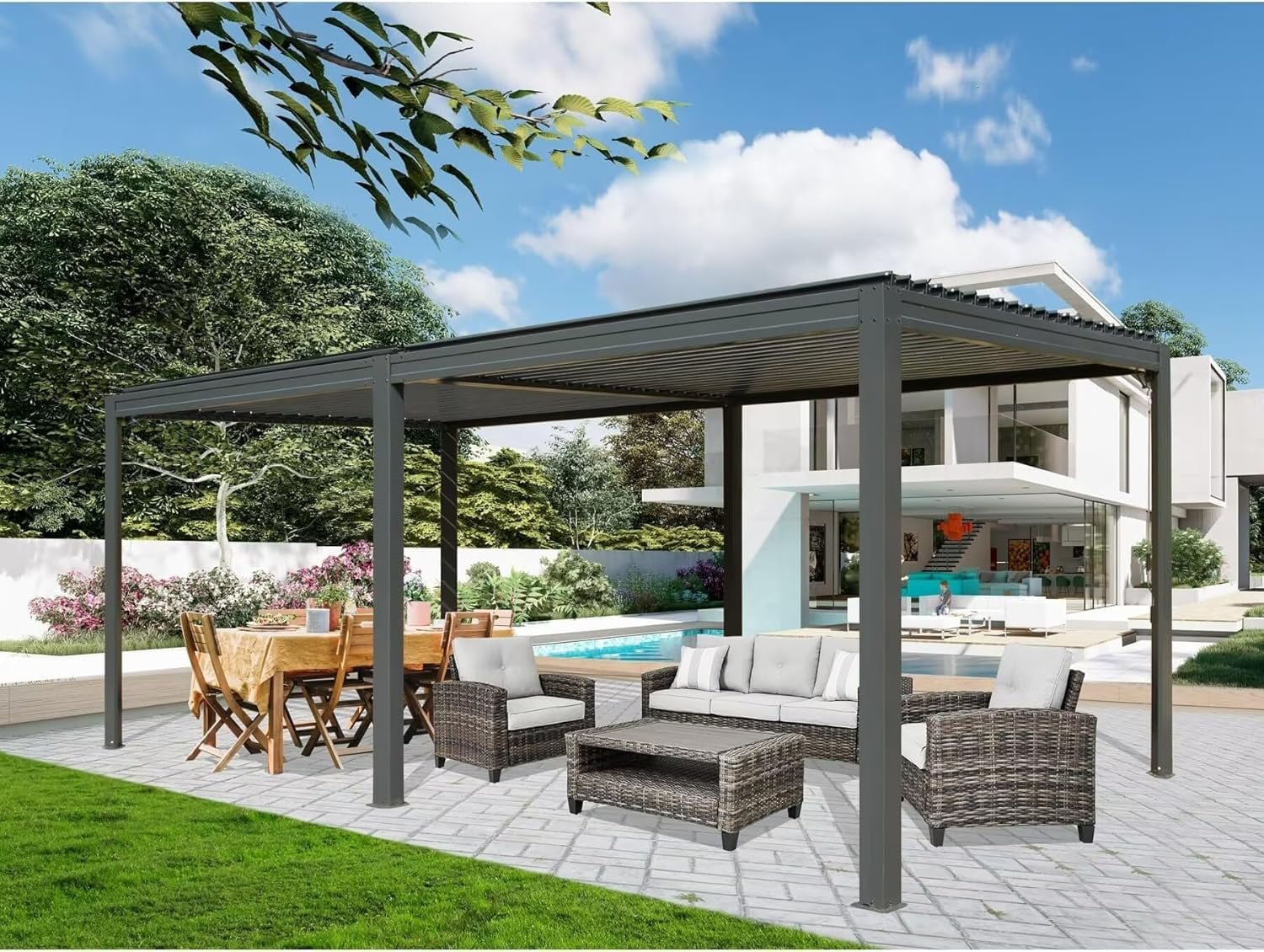 Domi Outdoor Living Louvered Pergola 10X20FT, Aluminum Pergola with ...