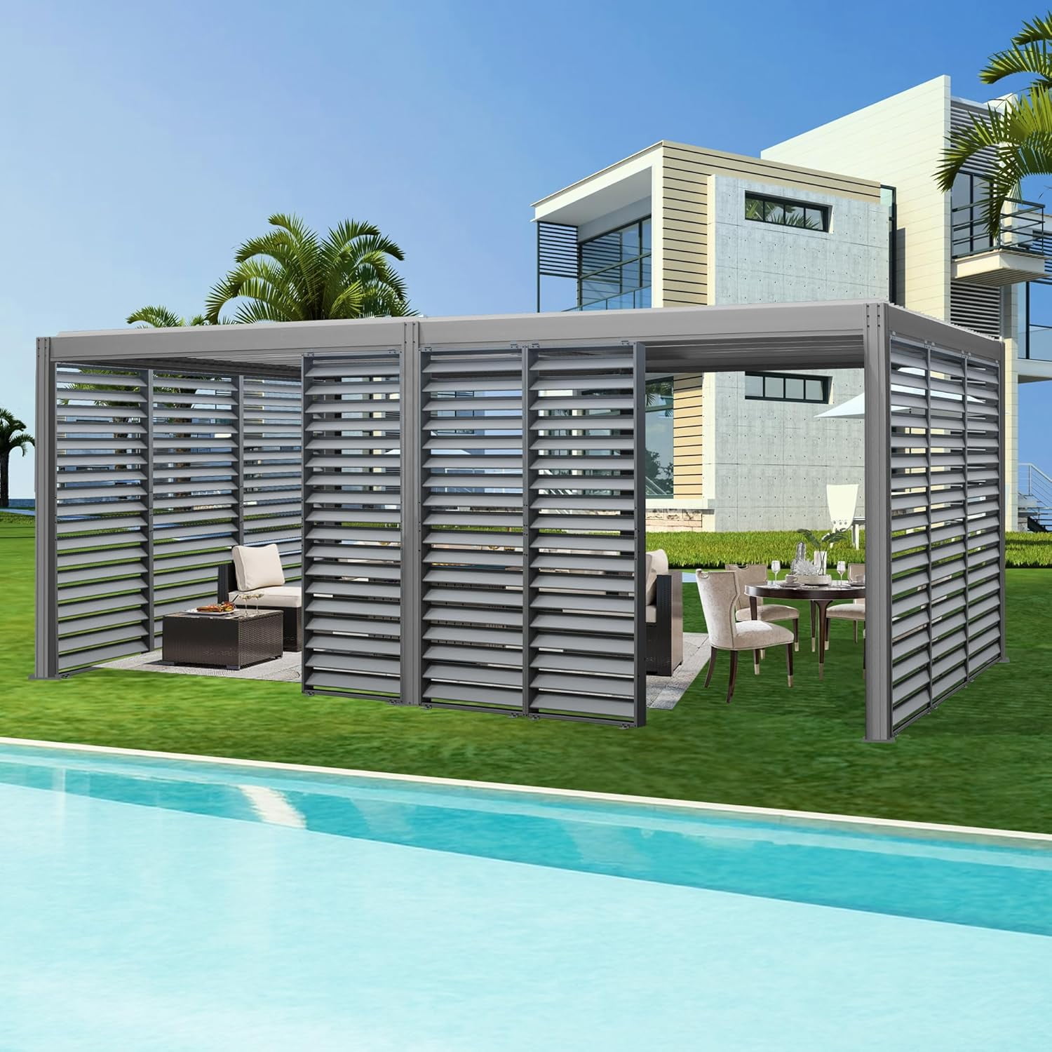 Domi Outdoor Living Louvered Pergola Screen, Waterproof Aluminum ...