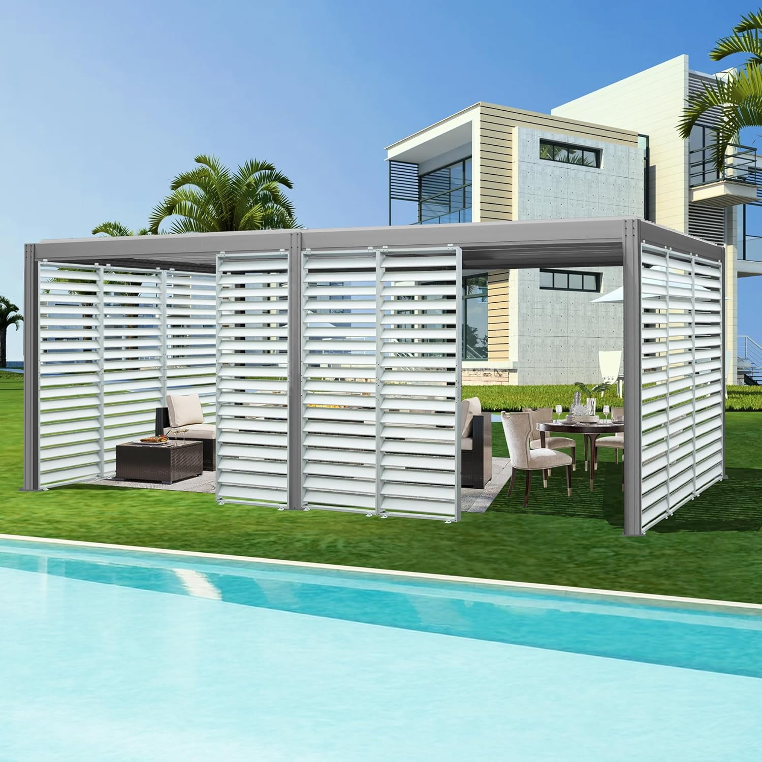 Domi Outdoor Living Louvered Pergola Screen, Waterproof Aluminum ...