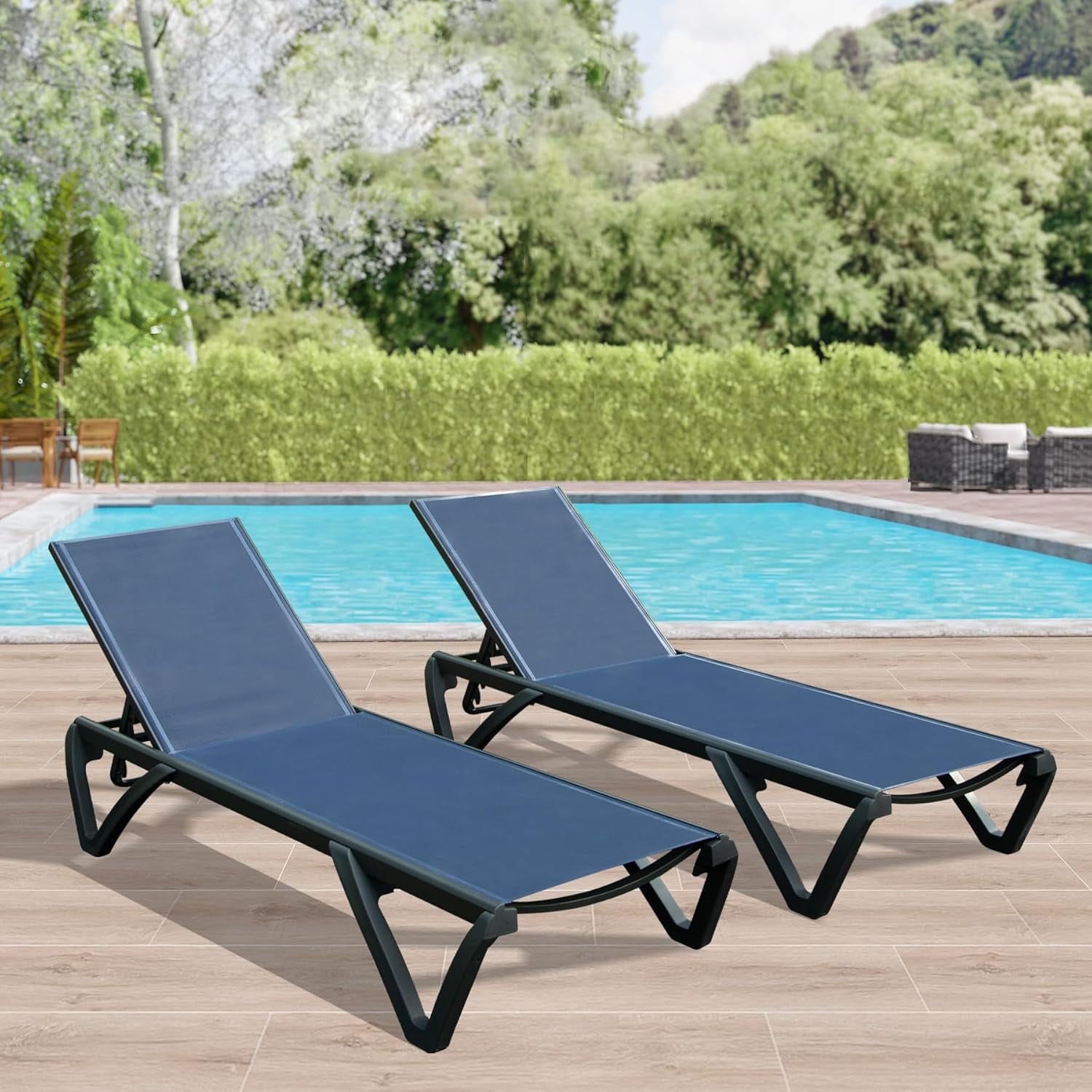 Domi Outdoor Lounge Chair Set of 2, Aluminum Patio Chaise Lounge with 5 ...