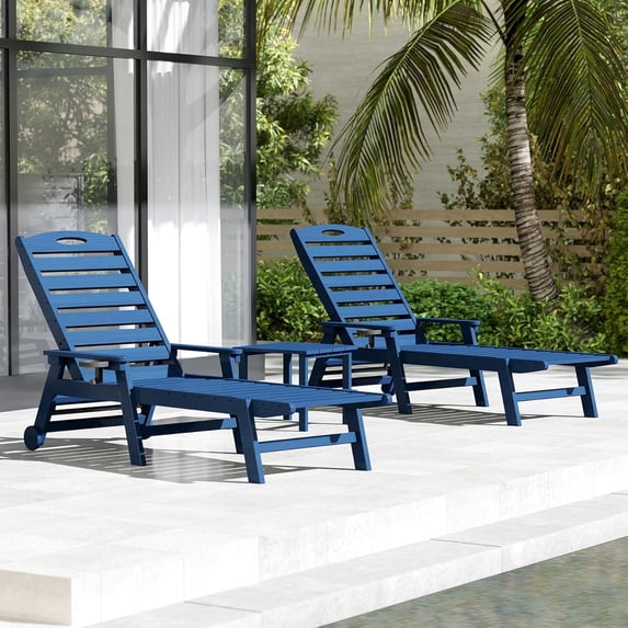 Domi Outdoor Patio Chaise Lounge Chair Set of 2 with Table, HDPE Pool ...