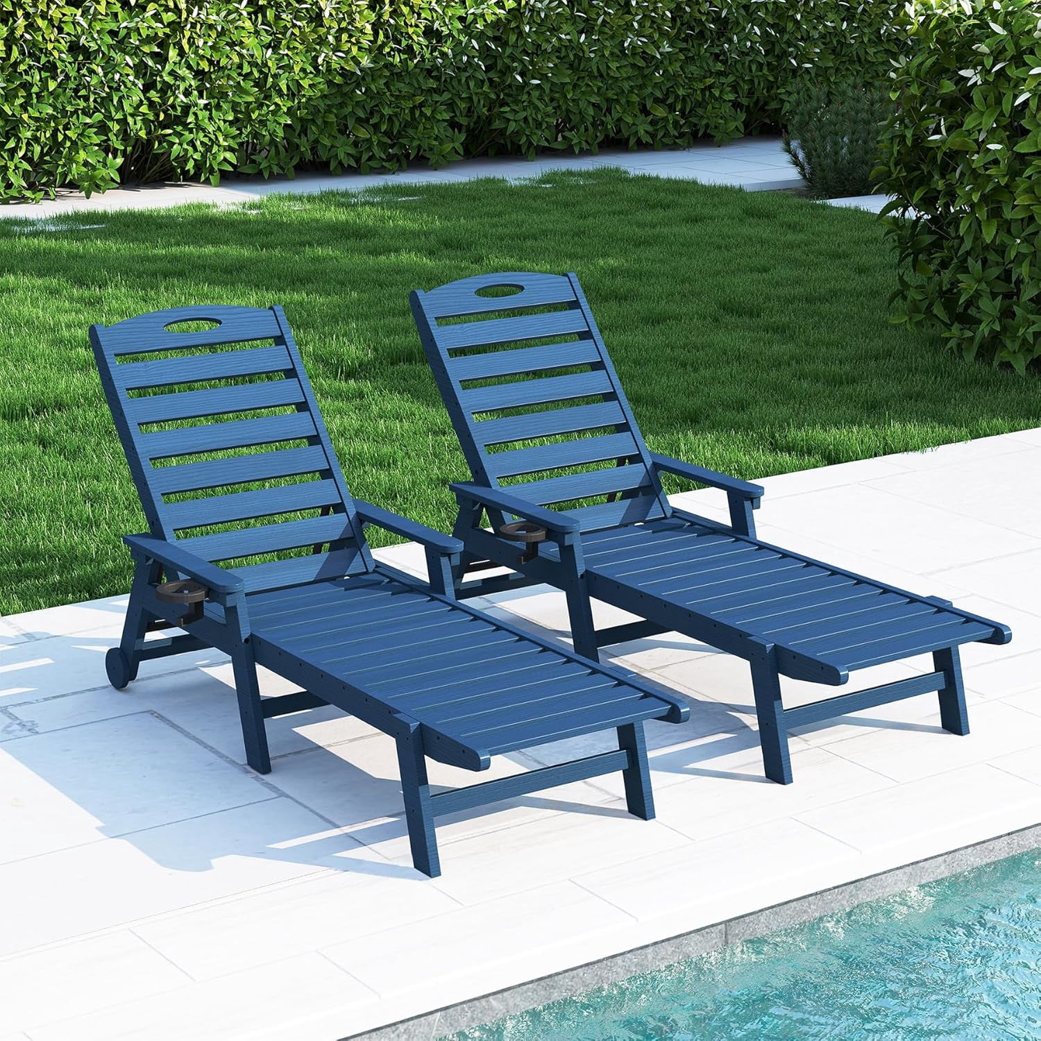 Domi Outdoor Patio Chaise Lounge Chair Set of 2, HDPE Pool Lounger with ...