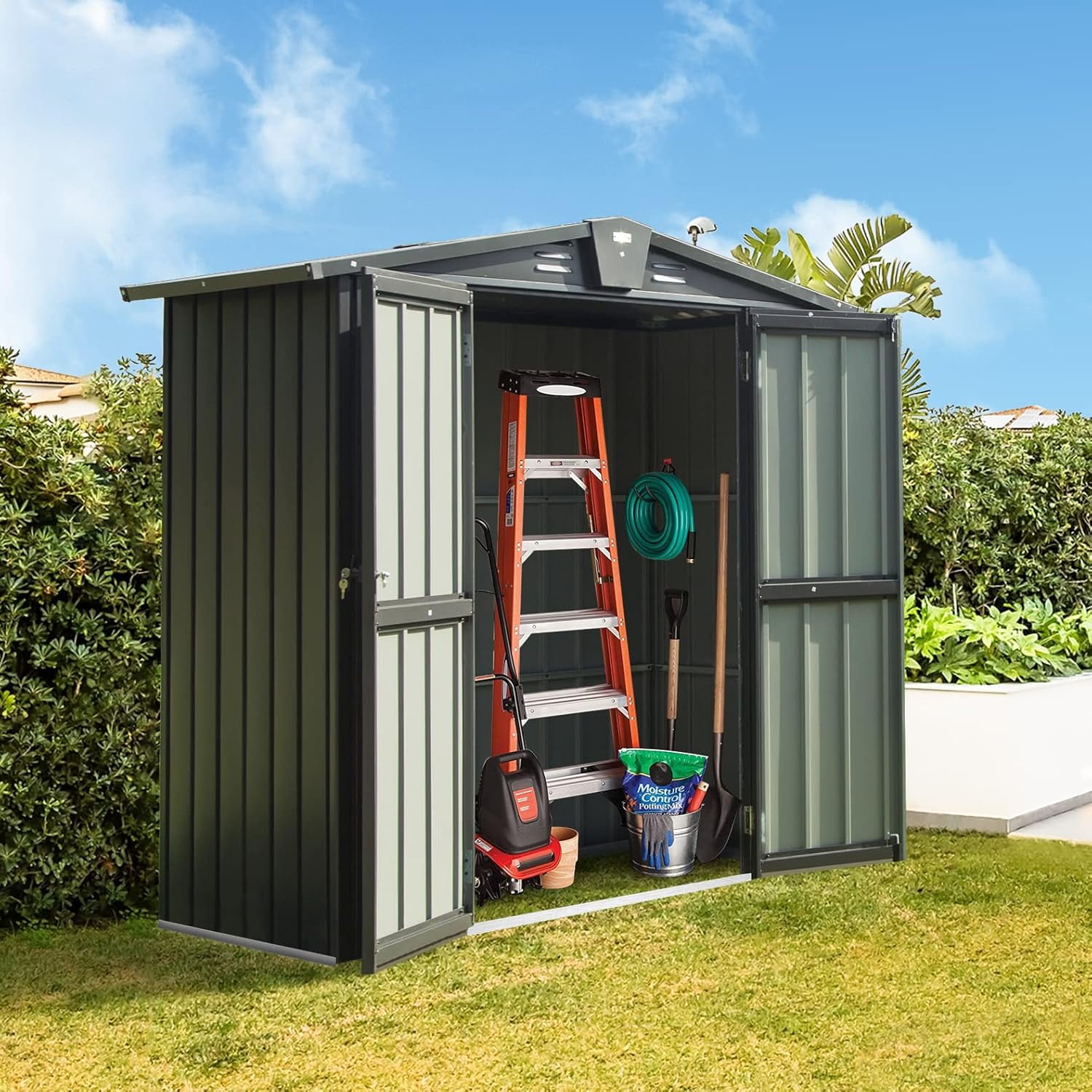 Domi Outdoor Storage Shed 5'x3, Metal Waterproof Tool Shed Utility ...