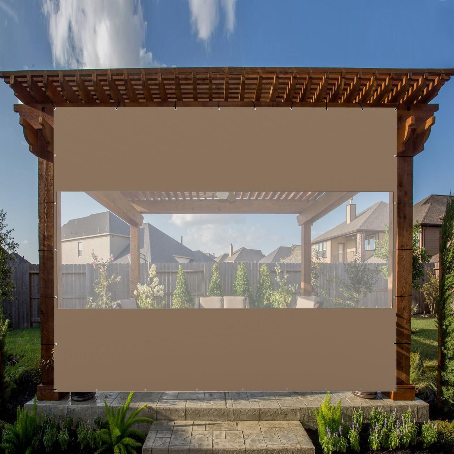 Domi Outdoor Living Heavy Duty Clear Panel Curtain, 18 oz Waterproof ...