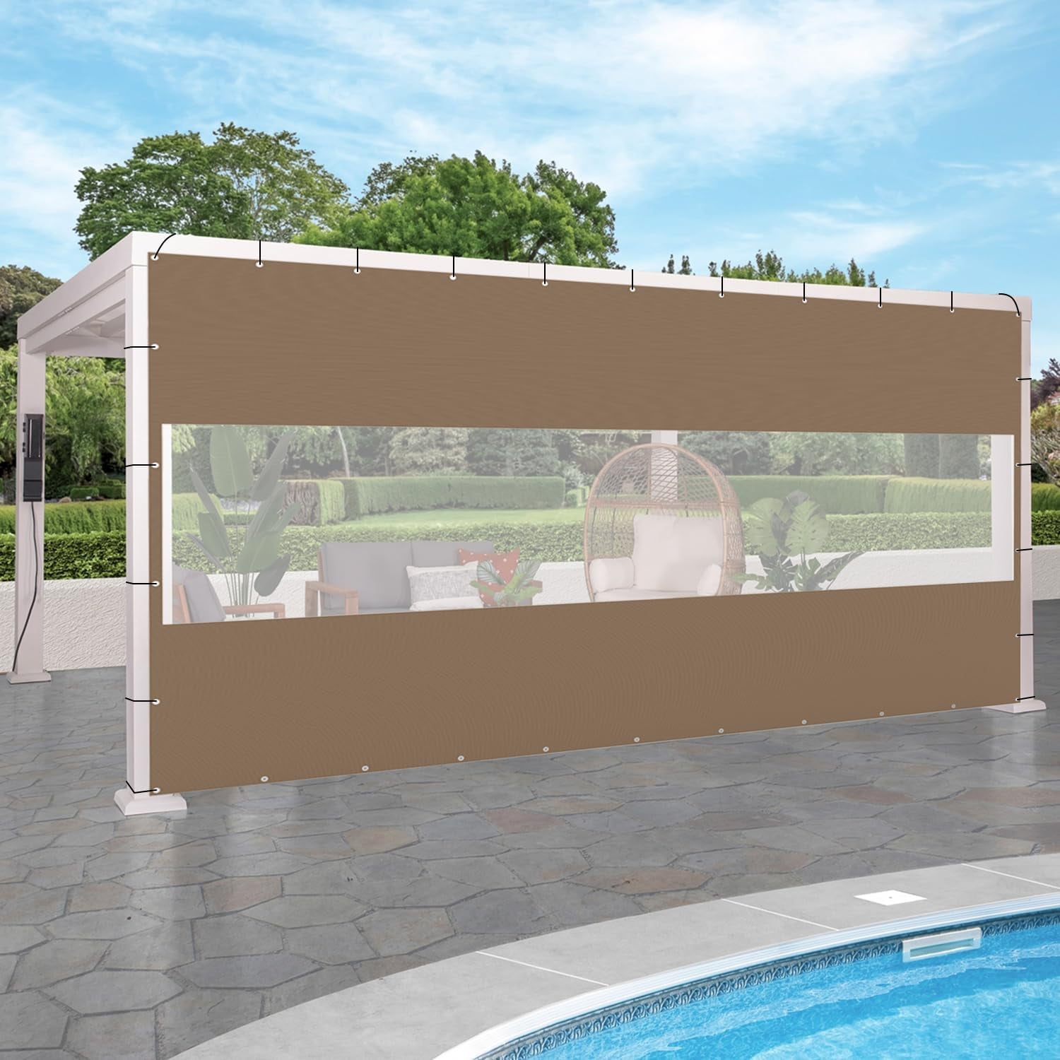 Domi Outdoor Living Heavy Duty Clear Panel Curtain, 18 oz Waterproof ...