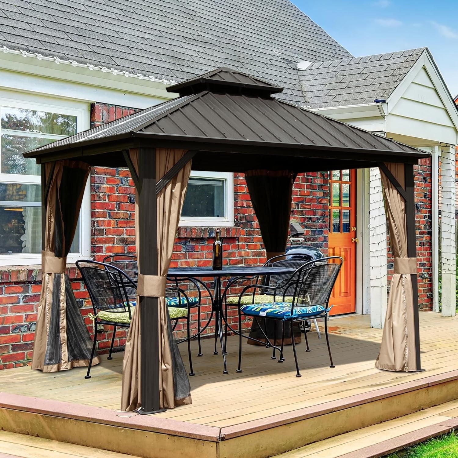 Domi Outdoor living10x10x9.5ft Hardtop Gazebo Double Roof Canopy Metal ...
