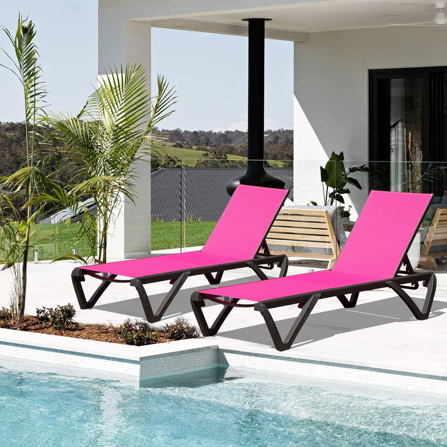 Domi Patio Lounge Chairs Set of 2, Aluminum Pool Chaise Lounge with 5 ...