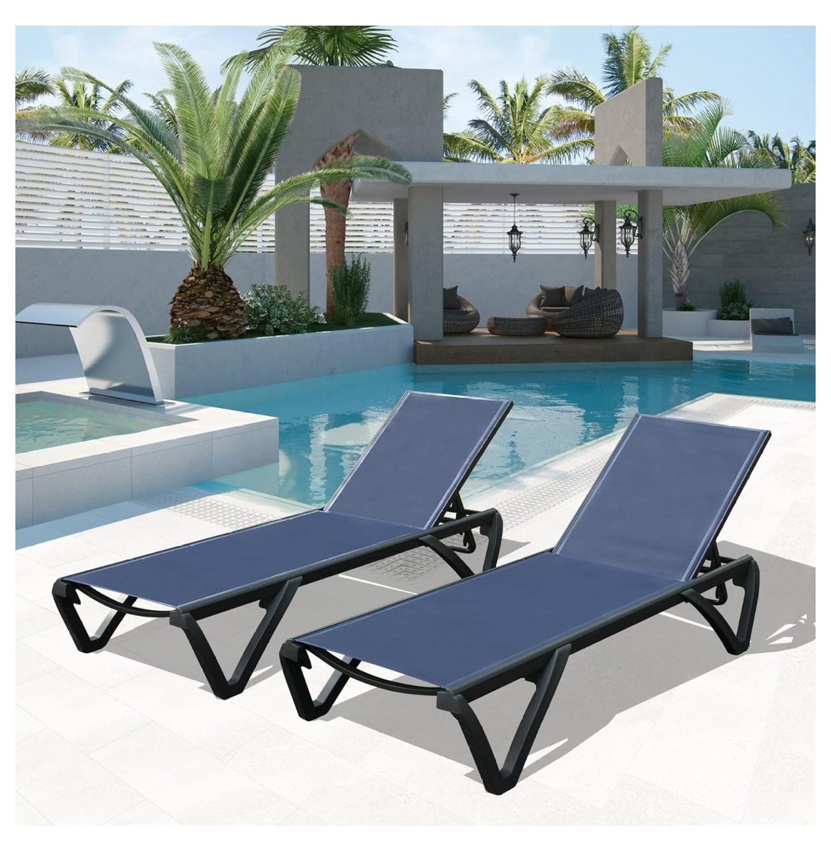 Domi Patio Lounge Chairs Set of 2, Aluminum Pool Chaise Lounge with 5 ...