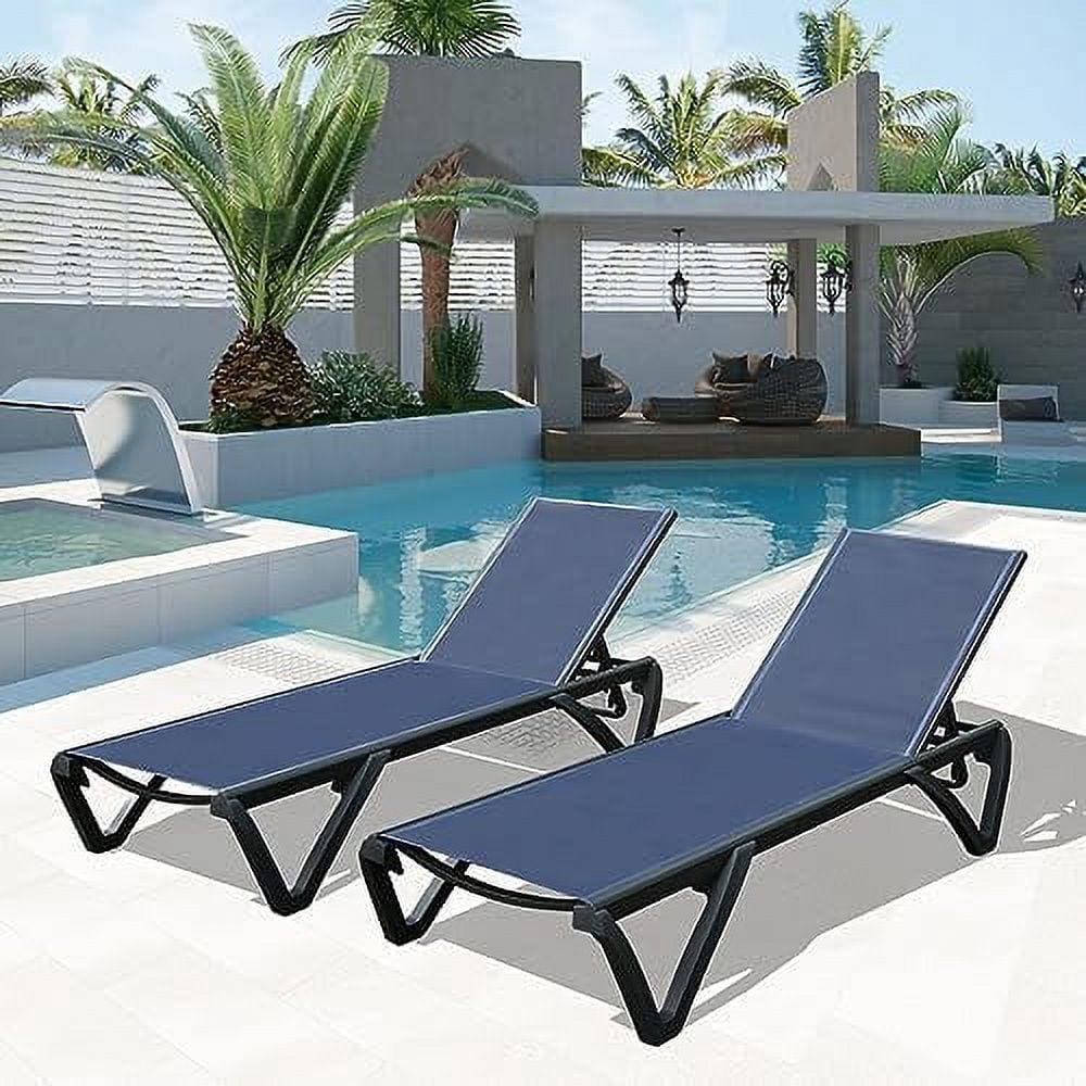 Domi Patio Lounge Chairs Set of 2, Aluminum Pool Chaise Lounge with 5 ...