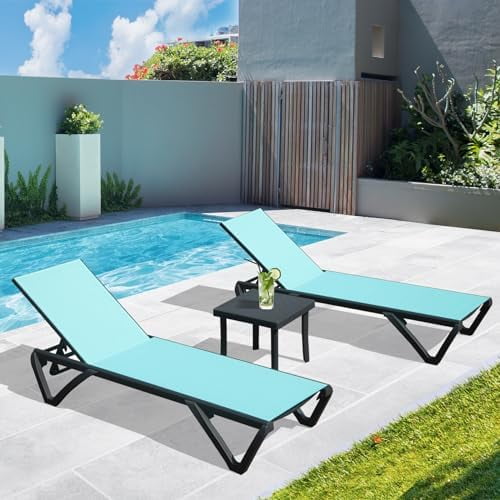 Domi Patio Lounge Chairs Set of 3, Aluminum Pool Chaise Lounge with ...