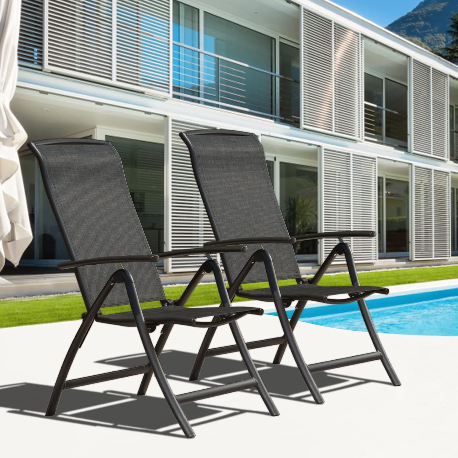 Domi Patio Outdoor Sling Chairs Set of 2, Folding Outdoor Reclining ...