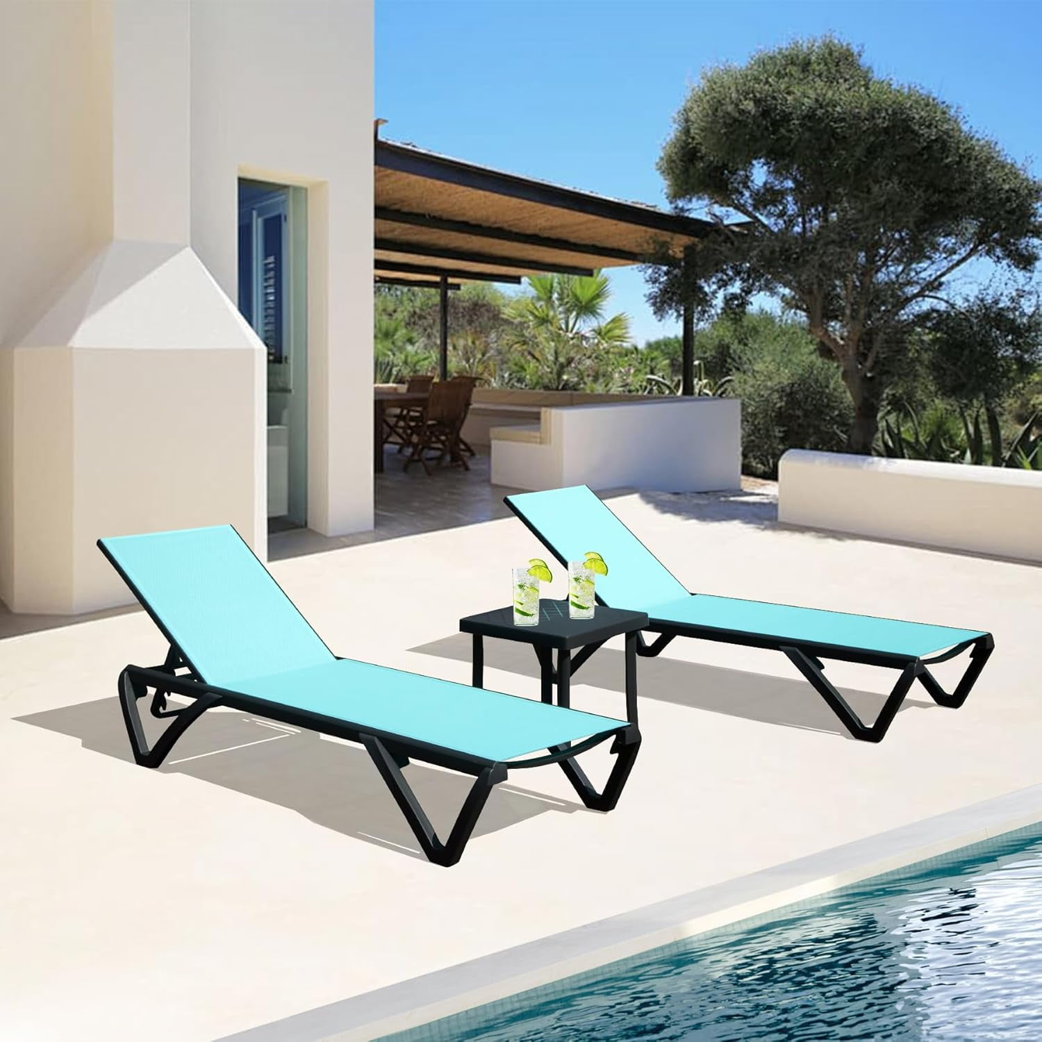 Domi Pool Lounge Chairs, Aluminum Patio Chaise Lounge with Side Table ...