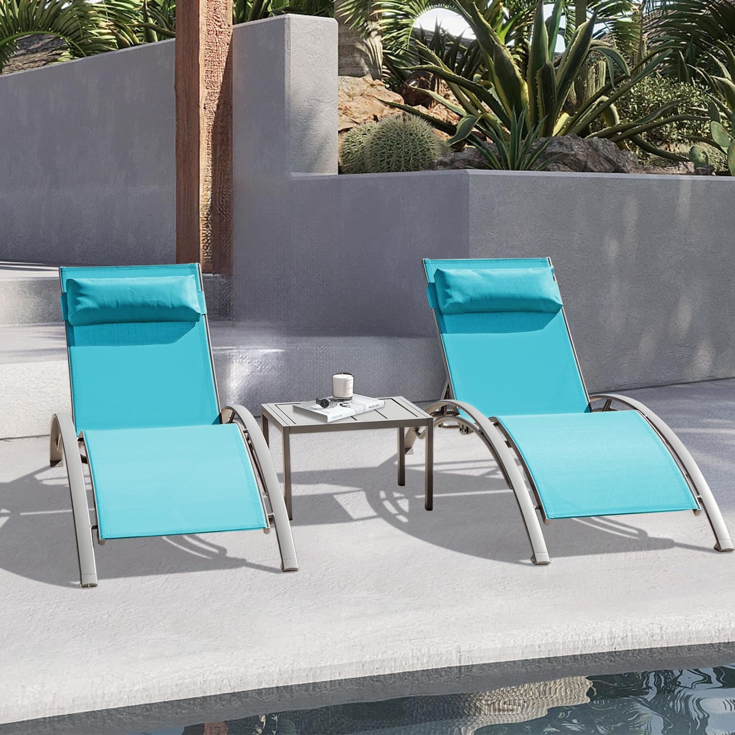 Domi Pool Lounge Chairs Set of 3, Adjustable Aluminum Outdoor Chaise ...