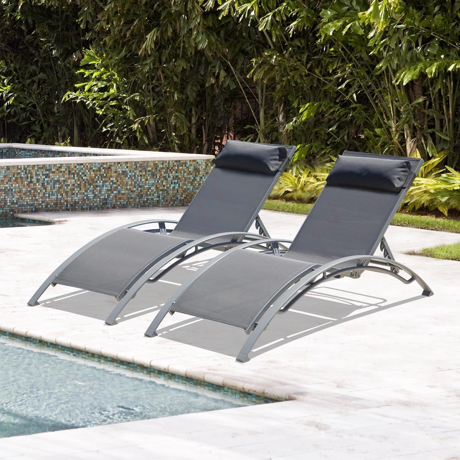 Domi Pool Lounge Chairs Set of 2, Adjustable Aluminum Outdoor Chaise ...