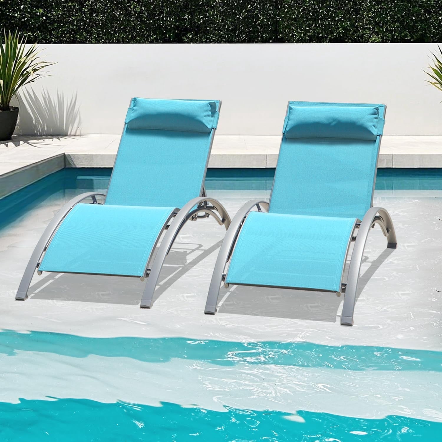 Domi Pool Lounge Chairs Set of 2, All Weather Aluminum Outdoor Chaise ...