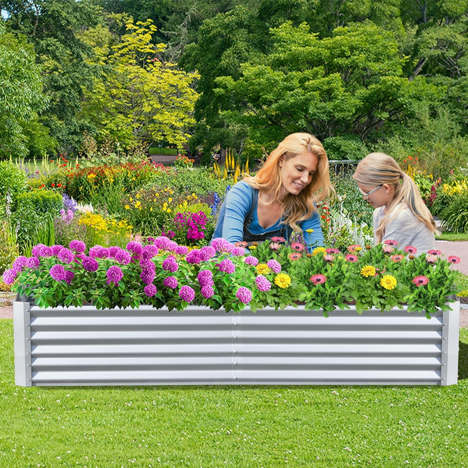 Domi Raised Garden Beds Outdoor, 8x4x1.5Ft Thickening Tall Metal ...