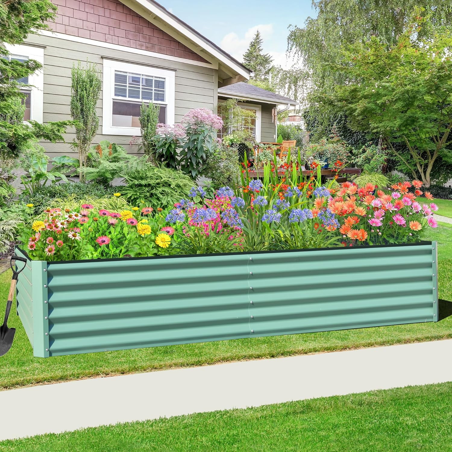 Domi Raised Garden Beds Outdoor, 8x4x1.5Ft Thickening Tall Metal ...
