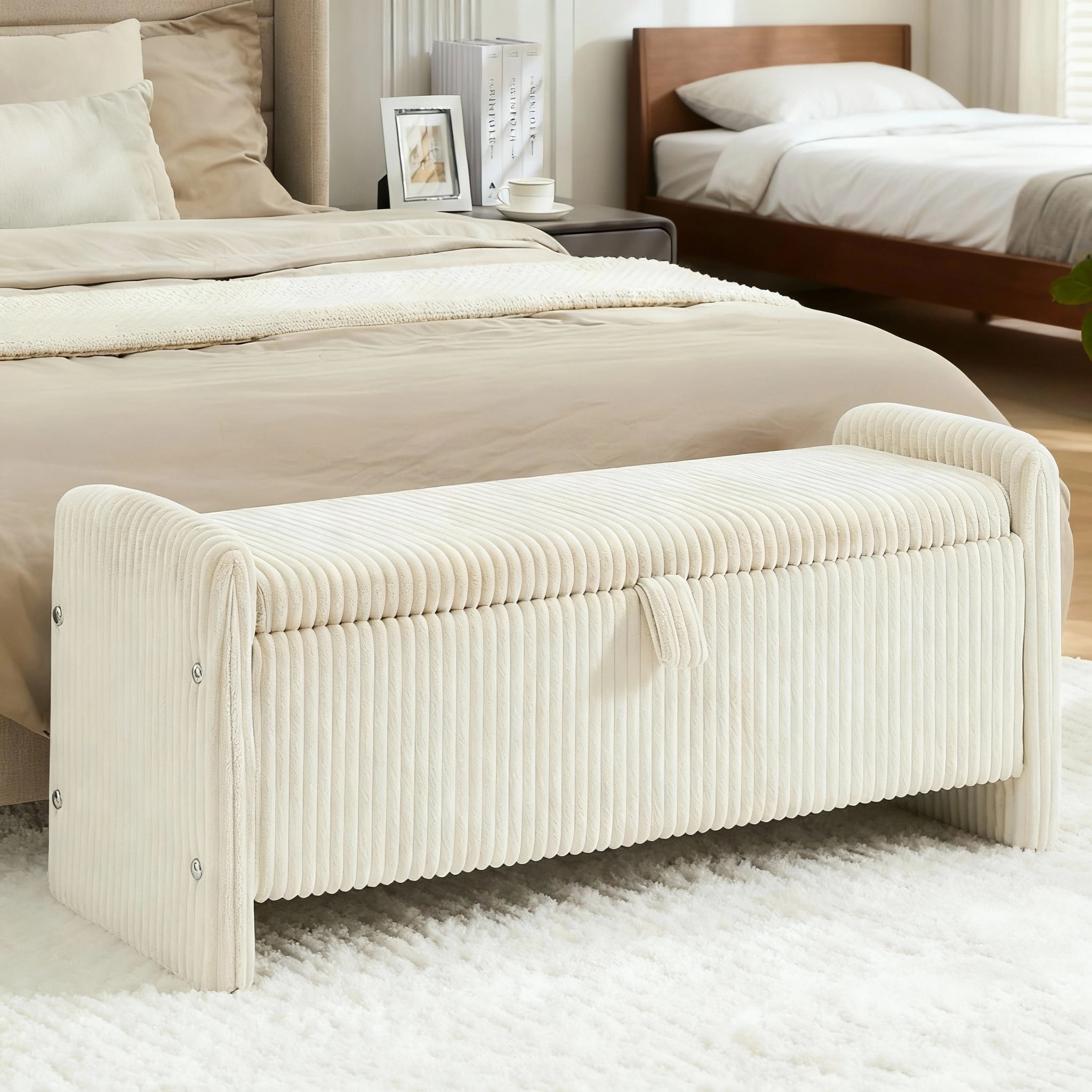 Domicare Corduroy Storage Ottoman Bench, Ottoman with Storage for ...