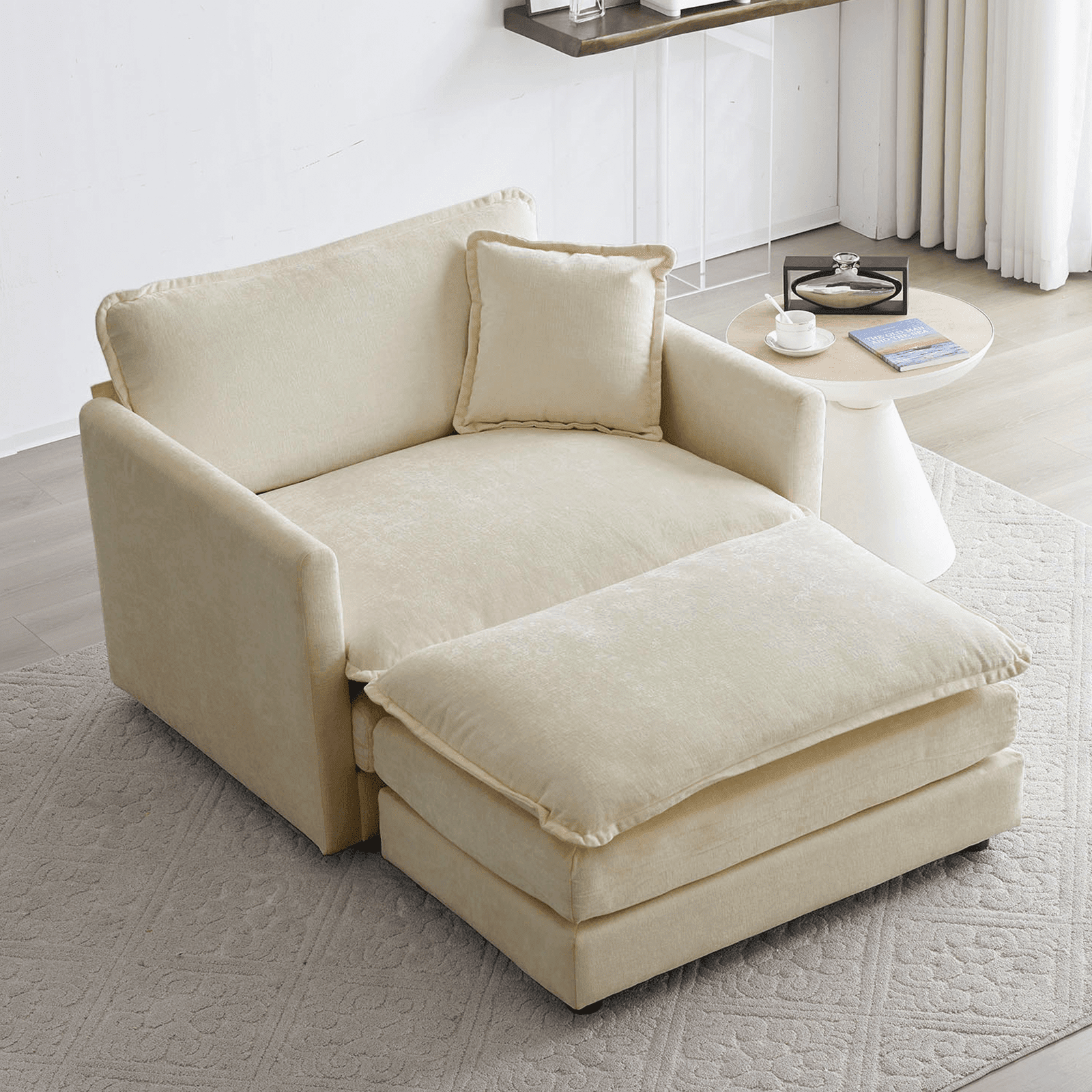 Domiluxe Chenille Accent Chair with Ottoman,Comfy Deep Single Seat Sofa ...