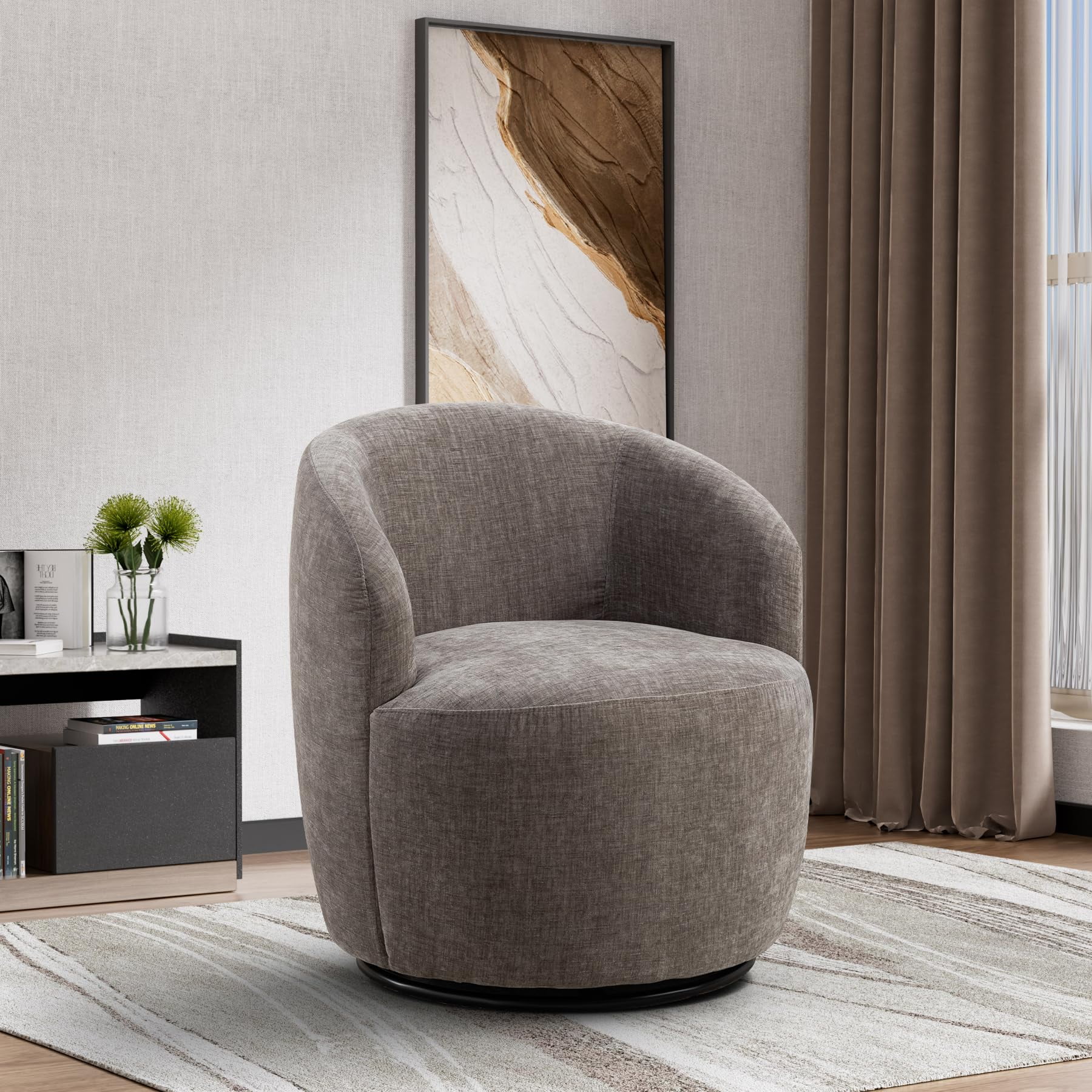 Domiluxe Chenille Swivel Barrel Chair，Small Swivel Accent Chair,Comfy ...