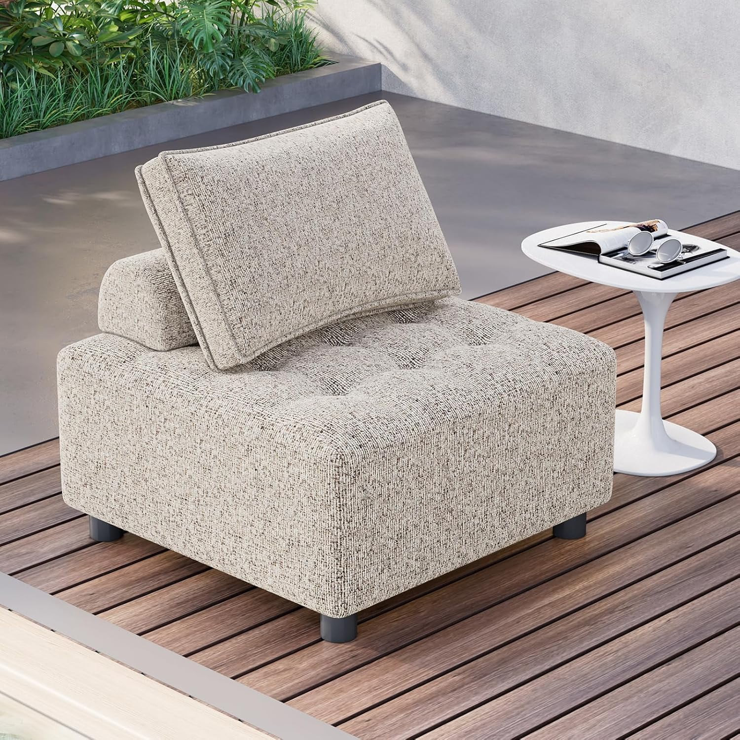 Domiluxe Outdoor Modular Sectional Sofa,Linen Armless Floor Sofa with ...