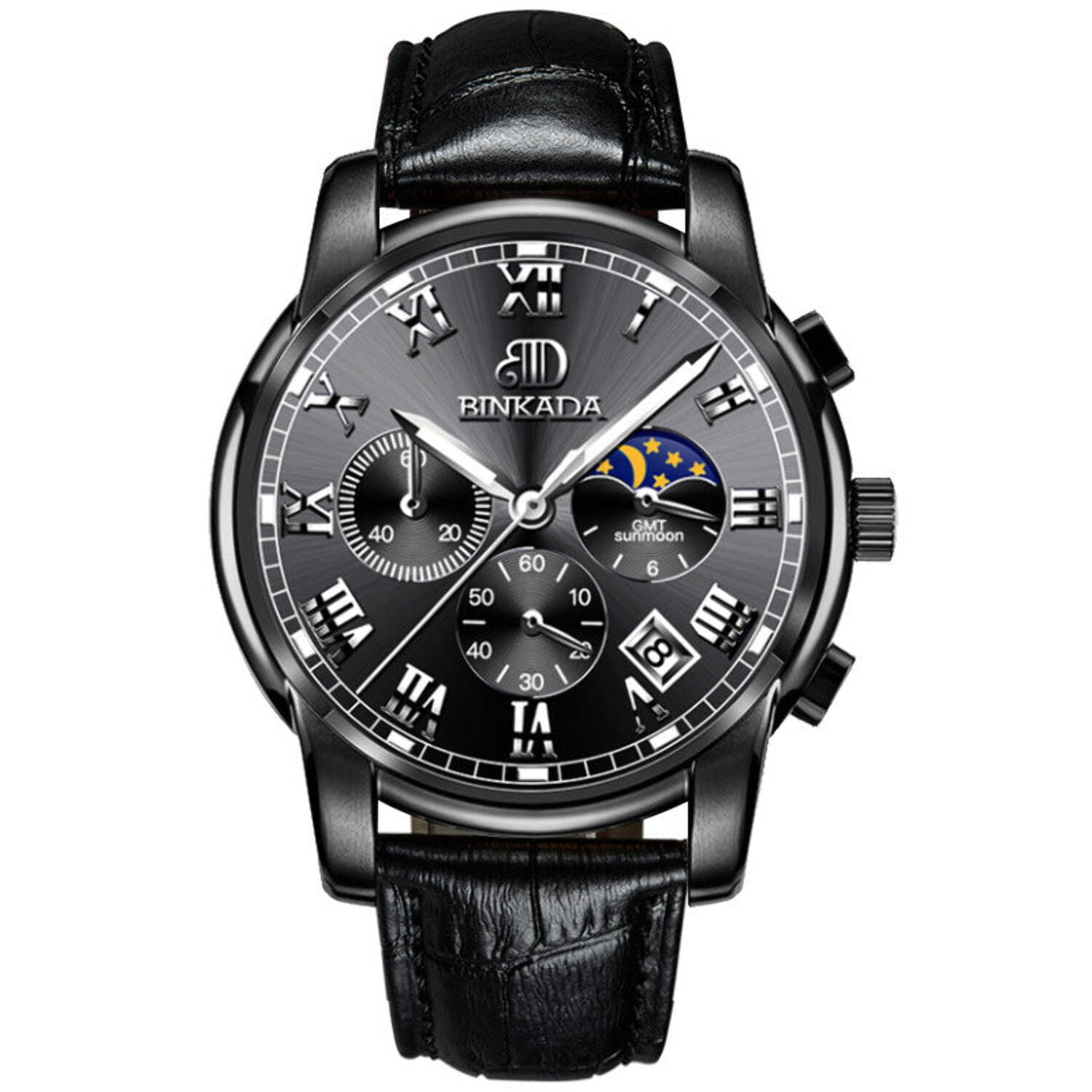 Domineering Men's Stainless Steel Quartz Watch with Night Light Moon ...