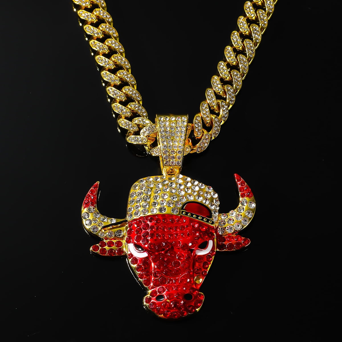 Domineering full diamond red bull head pendant accessories punk style ...