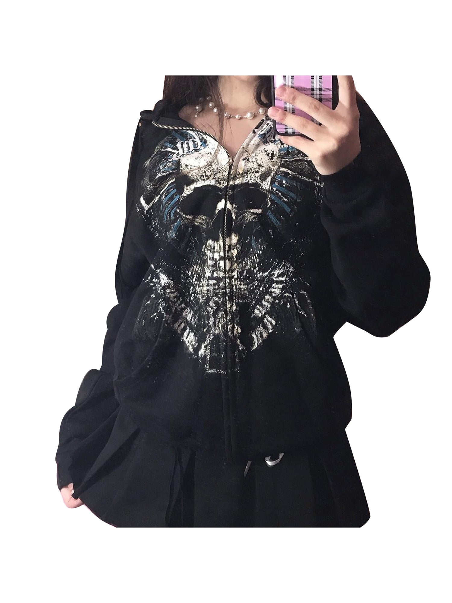 Domingbub Women Zip Up Hoodie Y2k Vintage Graphic Oversized Hooded Sweatshirt Jacket Grunge ...