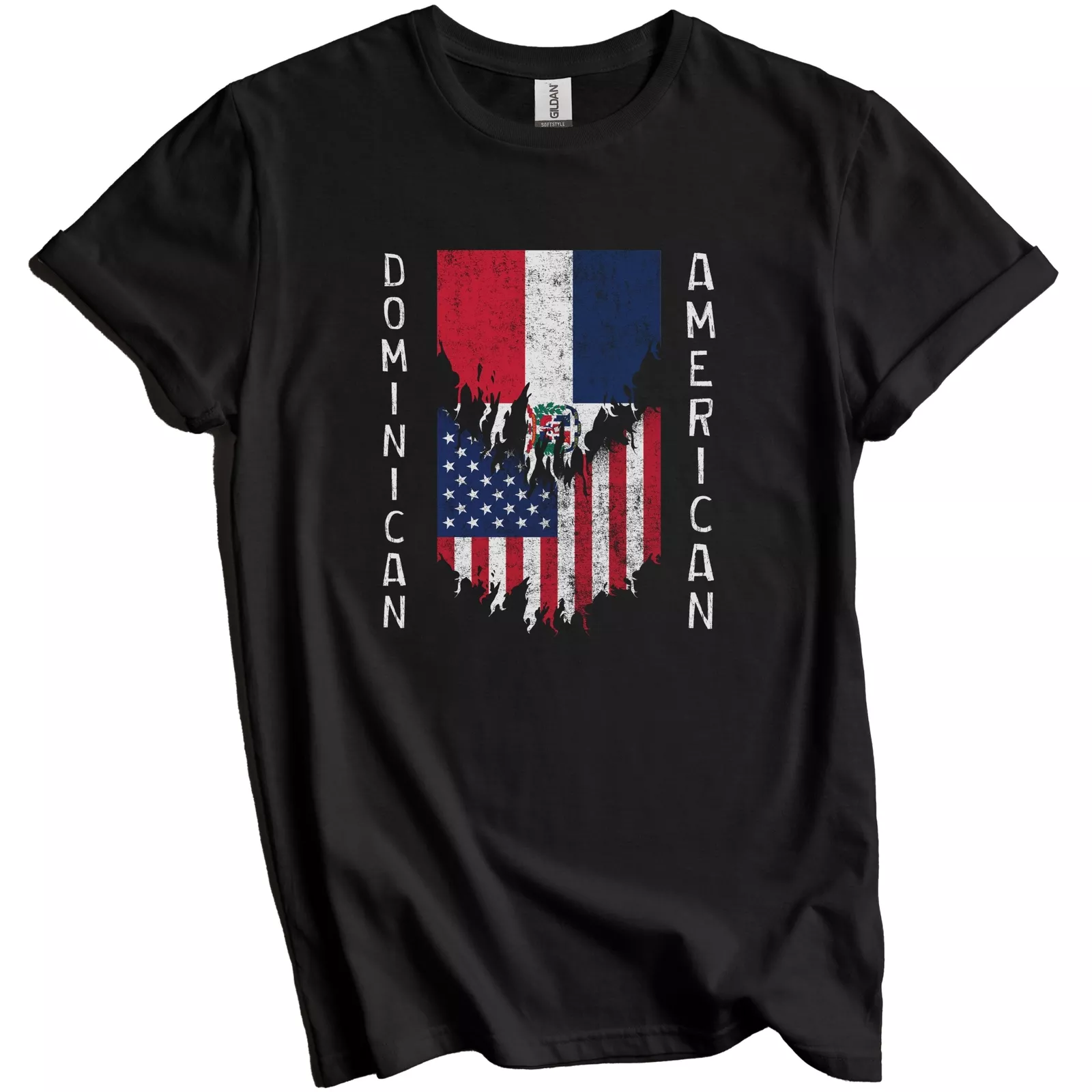 Dominican American Flags Ripped Torn Dominican Republic T-Shirt ...