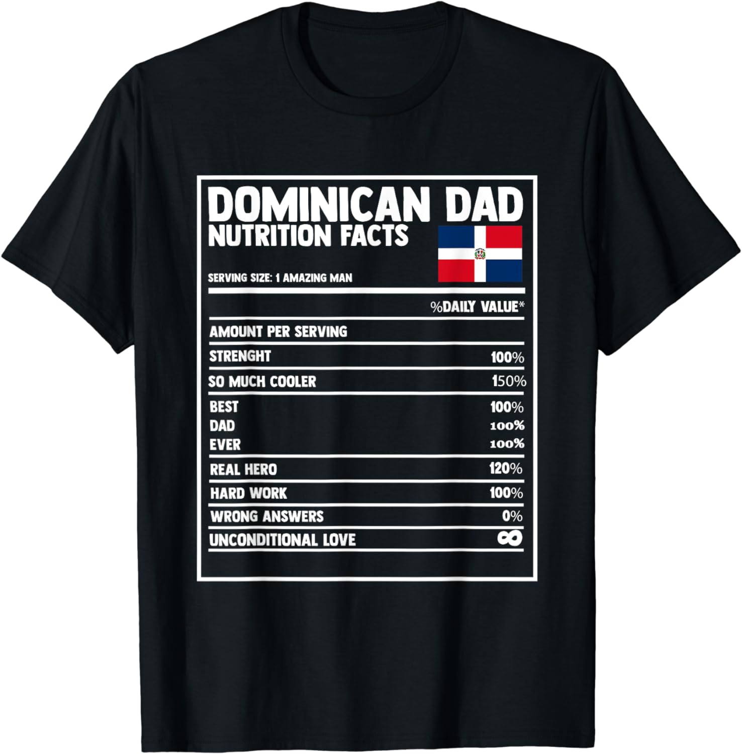 Dominican Dad Nutrition Facts Father's Day for Dominicano T-Shirt ...