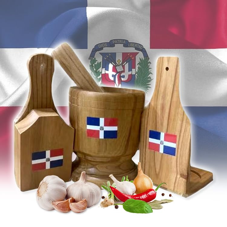 Dominican Kitchen Kit 3-Piece Wooden Pilon Mortar & Pestle, Tostonera ...